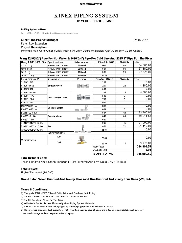 Quotation For Industrial Pipling Materials | PDF | Pipe (Fluid ...