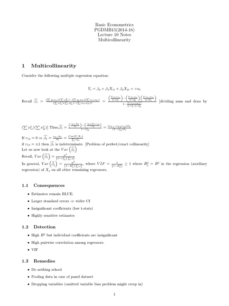 Basic Econometrics - Lecture Notes | PDF | Teaching Methods & Materials ...