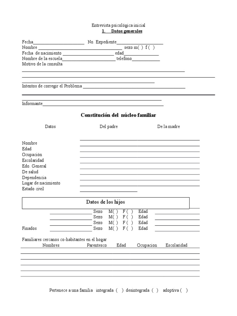 Entrevista Psicológica Inicial | PDF