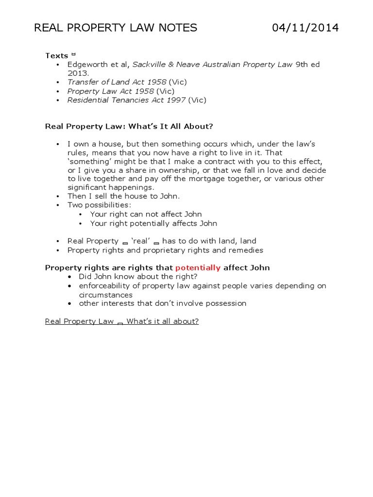 Real Property Law Notes | PDF | Lease | Mortgage Law