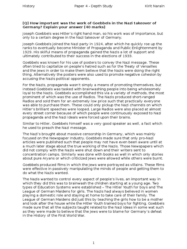 IGCSE History Depth Study Sample Answer | PDF | Nazi Germany | Joseph ...