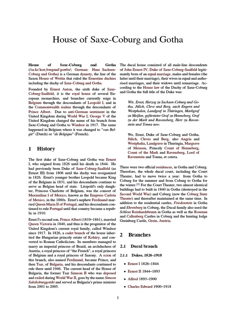 House of Saxe-Coburg and Gotha | PDF | Royalties | Monarchy