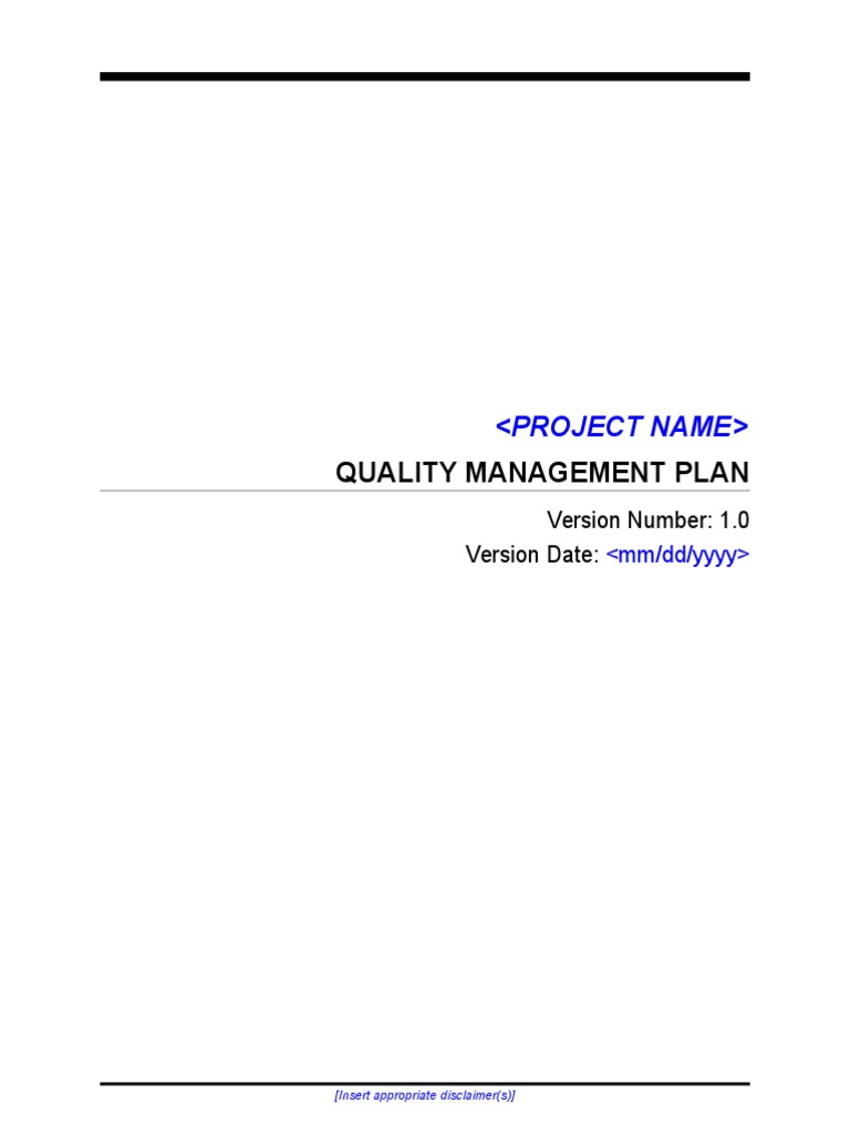 Quality Management Plan Template | PDF | Quality Assurance | Project ...