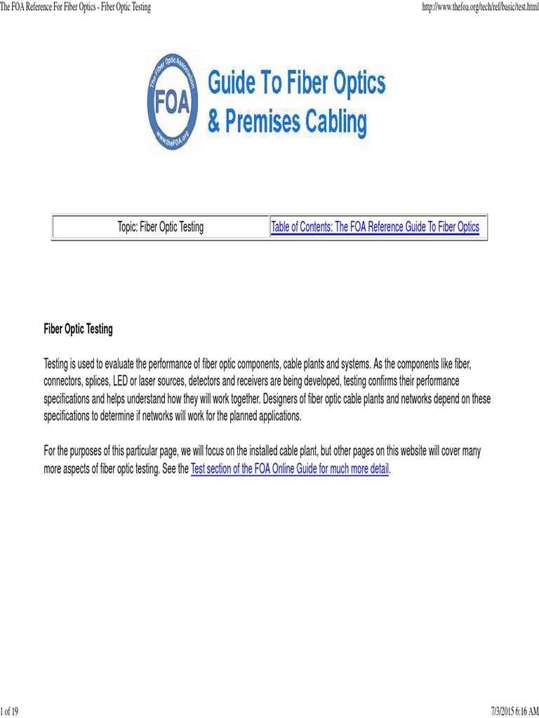 The FOA Reference For Fiber Optics - Fiber Optic Testing | PDF ...