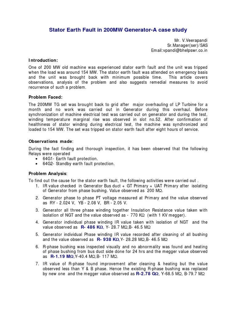 Stator Earth Fault in 200MW Generator-A Case Study | Download Free PDF ...