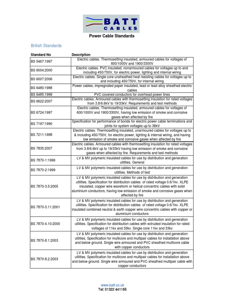 Power Cable Standards | PDF | Electrical Wiring | Cable