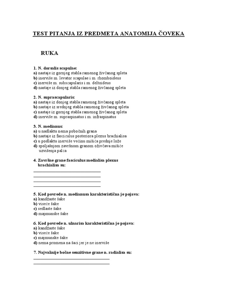 Anatomija - Ispitna Pitanja | PDF