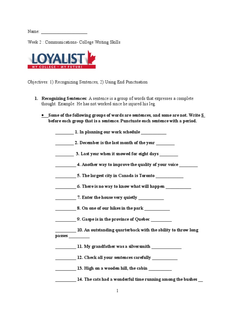 College Writing Skills: Sentence Recognition | PDF | Art