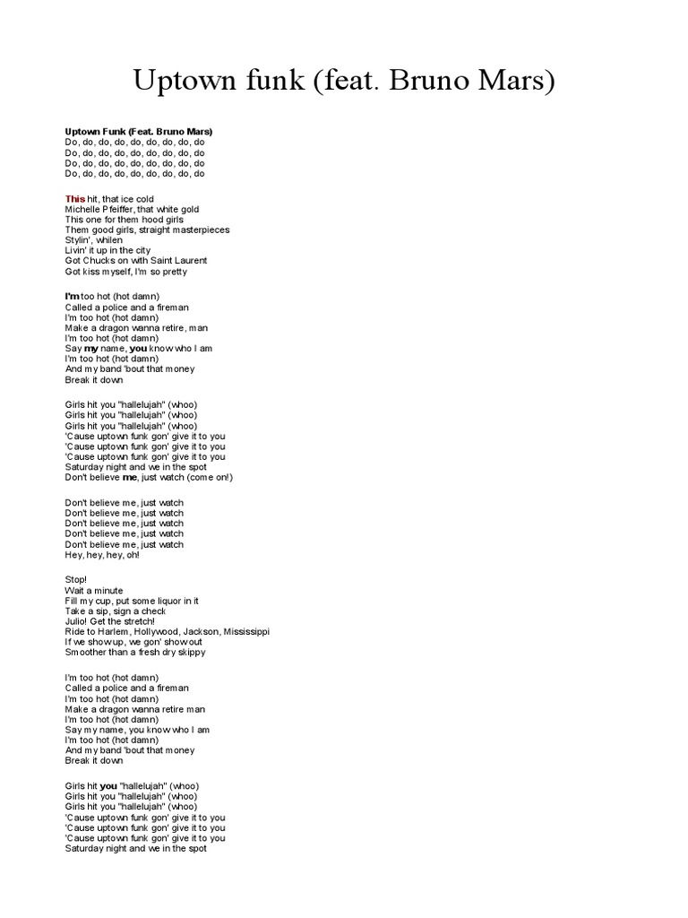 Uptown Funk (Feat. Bruno Mars) | PDF | Songs Written | American Popular ...