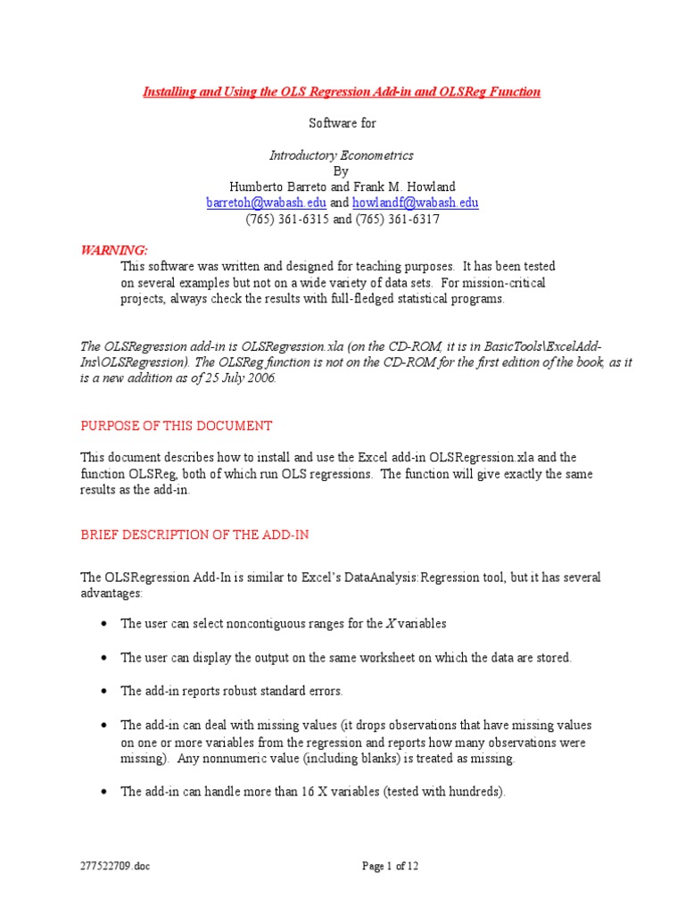 Ols Regression in Excel | PDF | Regression Analysis | Microsoft Excel