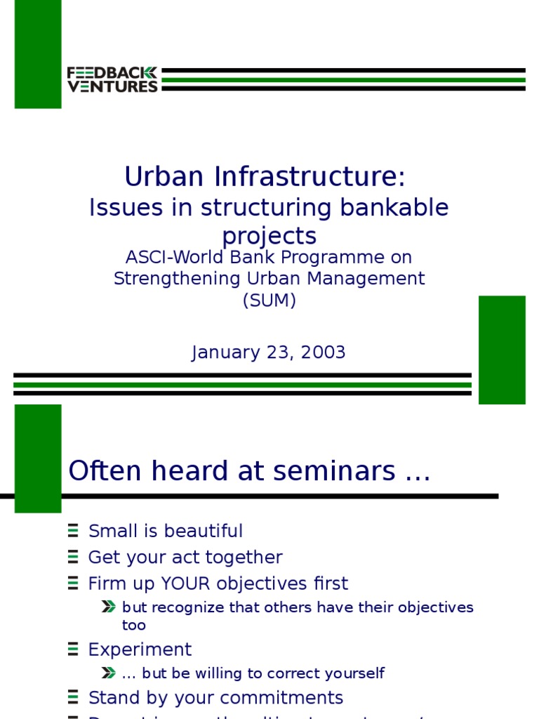 Urban Infrastructure:: Issues in Structuring Bankable Projects | PDF | Project Finance | Loans