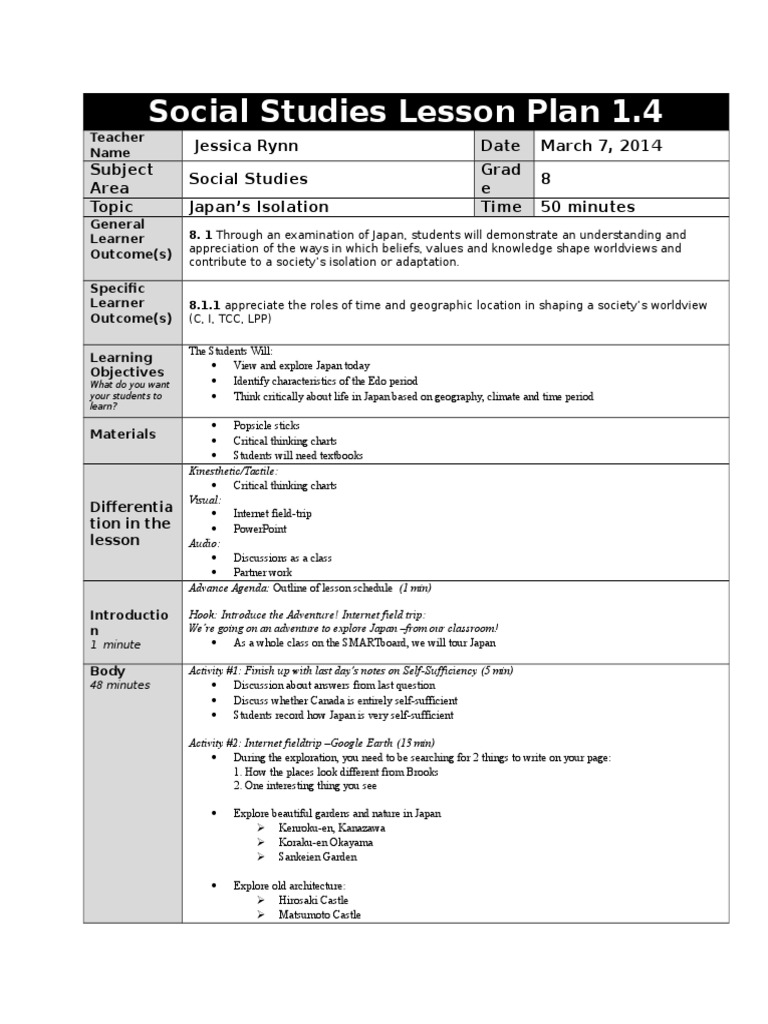 Social Studies Lesson Plan GR 8 1 4 | PDF | Lesson Plan | Epistemology