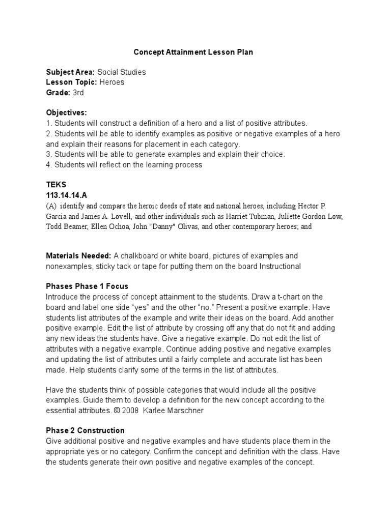 Conceptattainmentlessonplan | PDF | Lesson Plan | Concept