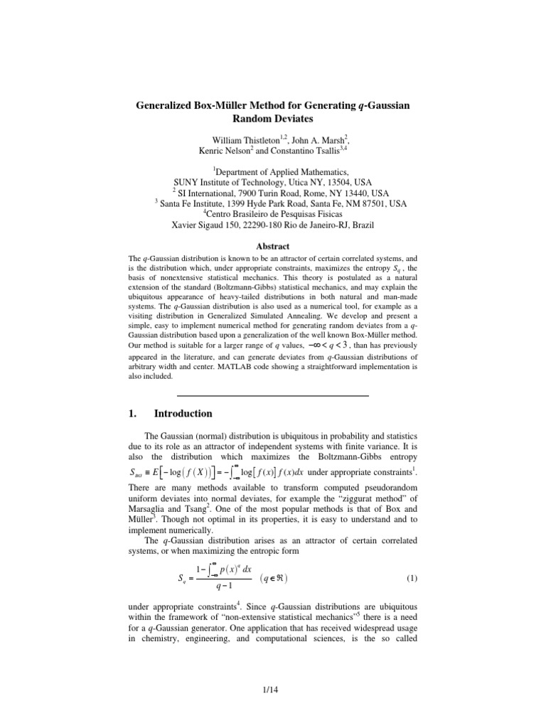 Generalized Box Müller Method For Generating Q Gaussian Random Deviates Variance Normal