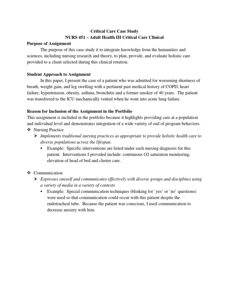 Critical Care Nursing Case Study Analysis | PDF | Intensive Care ...