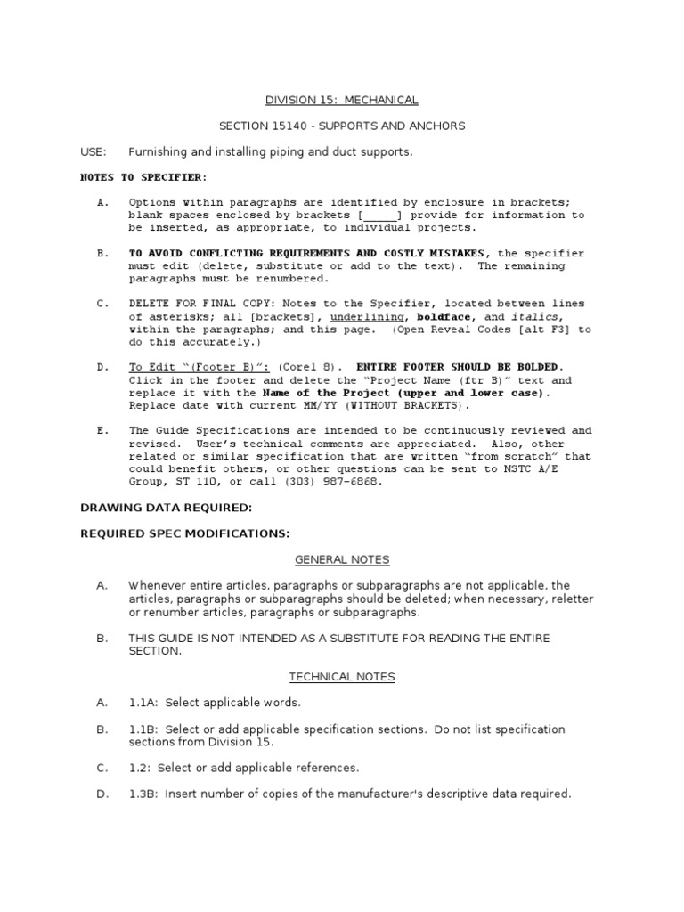 Division 15 Mechanical Supports Guide | PDF | Duct (Flow) | Pipe (Fluid ...