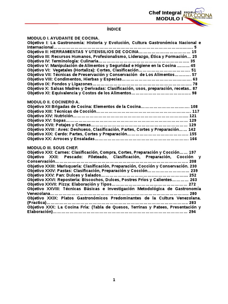 Modulo 1 Curso Chef Integral | PDF | Artes culinarias | Gastronomía