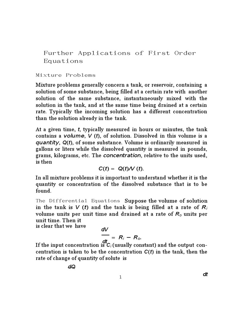 Further Applications of First Order Equations | PDF | Equations | Force