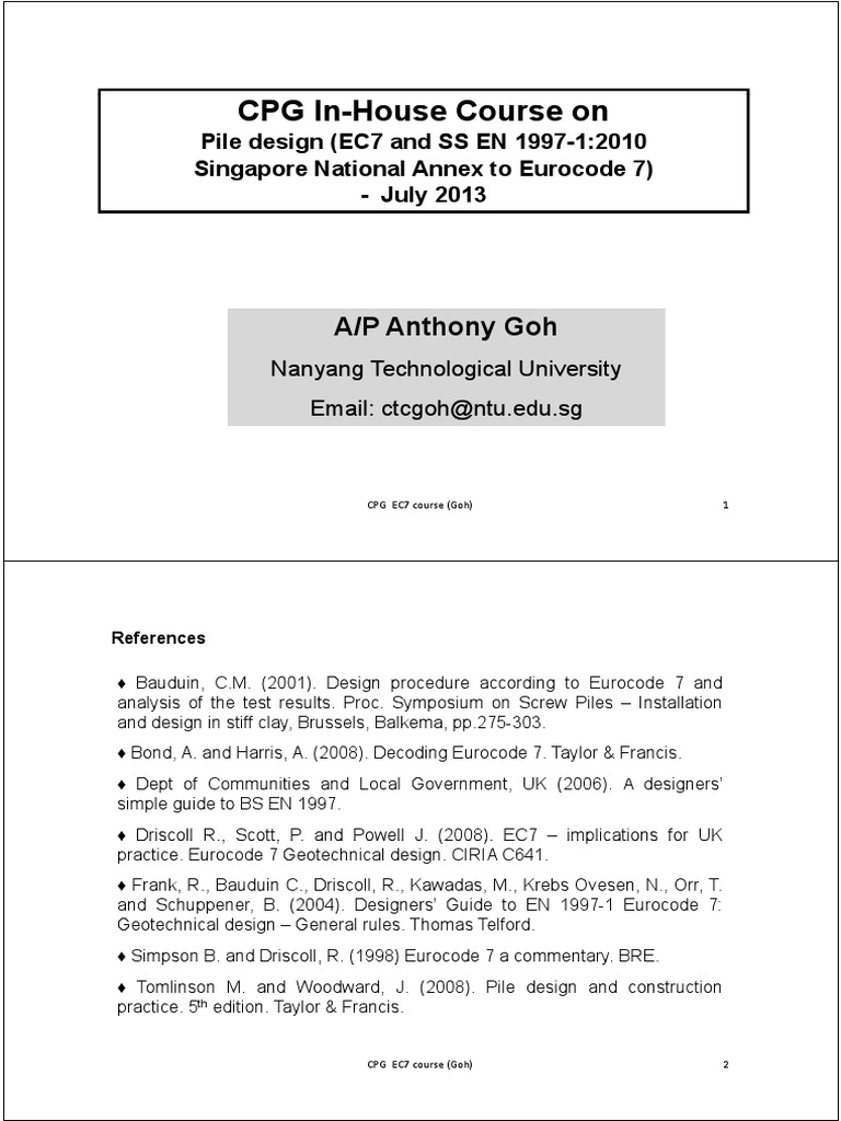 Goh EC7 Pile CPG July2013 PDF | PDF | Deep Foundation | Structural Load