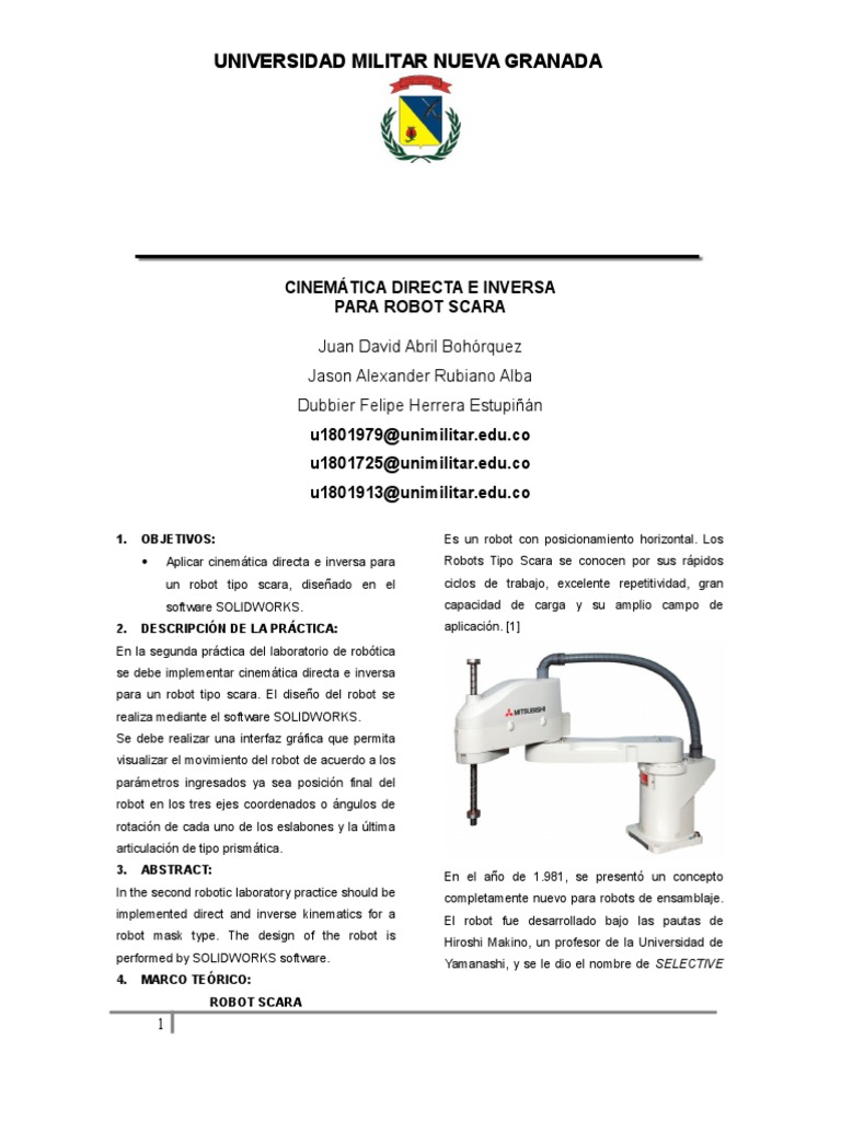 Informe Robot Scara Cinemática Directa-Inversa | PDF | Cinemática | Mecanica clasica