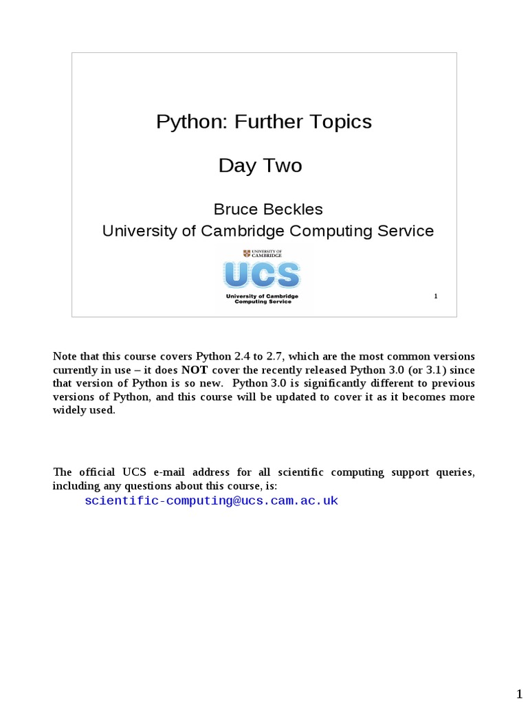 Python: Further Topics Day Two: Bruce Beckles University of Cambridge Computing Service | PDF ...