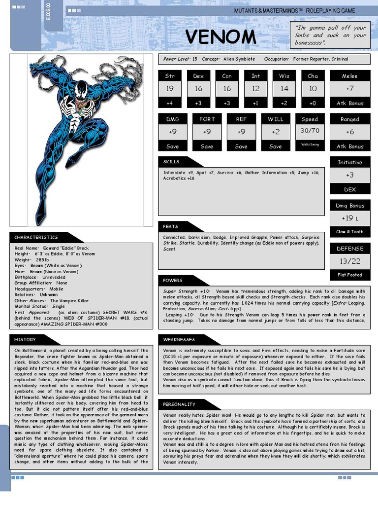 Mutants & Masterminds Venom | PDF | Marvel Comics | Leisure