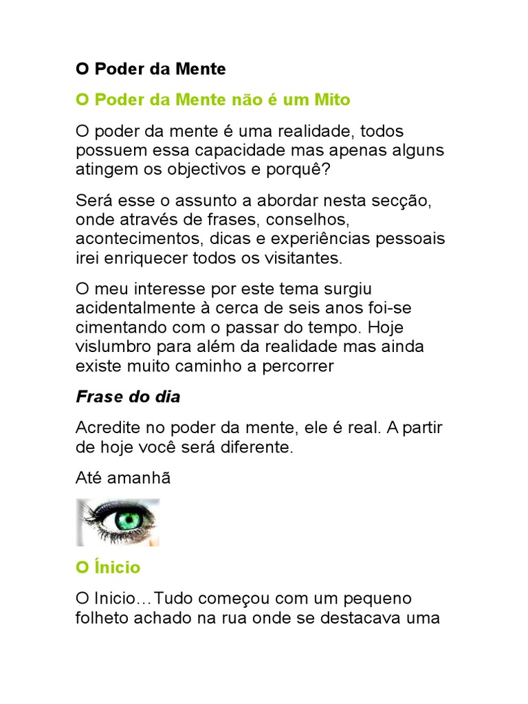 O Poder Da Mente | PDF | Mente | Pensamento