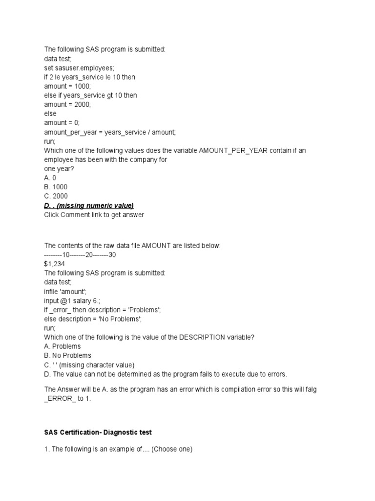 SAS Exam | Sas (Software) | Comma Separated Values