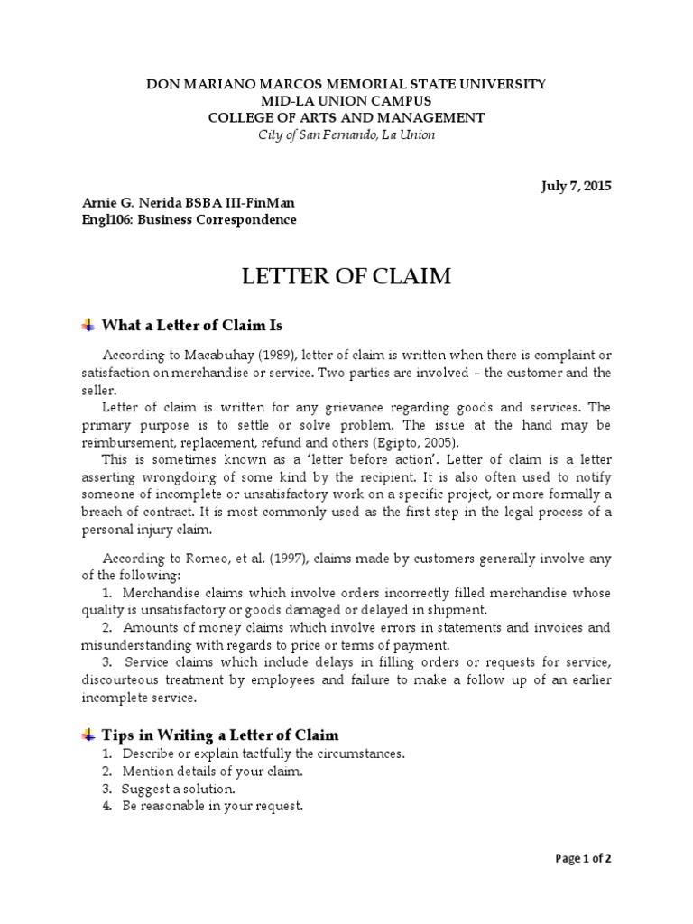 Letter of Claim | PDF | Business | Business (General)