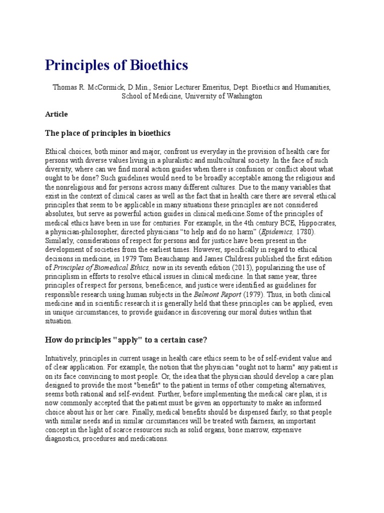 Principles of Bioethics | PDF | Bioethics | Autonomy
