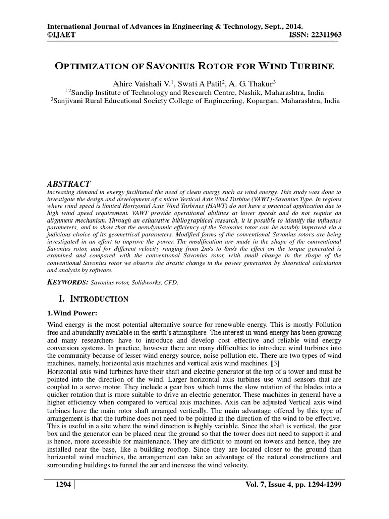 Optimization of Savonius Rotor For Wind Turbine | PDF | Wind Turbine ...