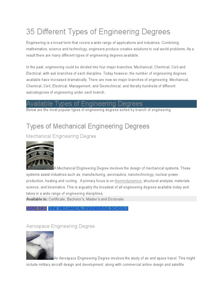 35 Types of Engineering Degrees Explained | PDF | Biomedical ...
