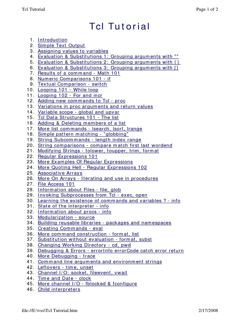 Tcl Tutorial Pdf Parameter Computer Programming Trigonometric Functions