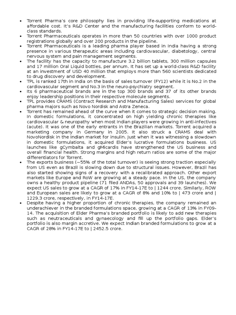 Torrent Pharma Features | PDF | Pharmaceutical Industry ...