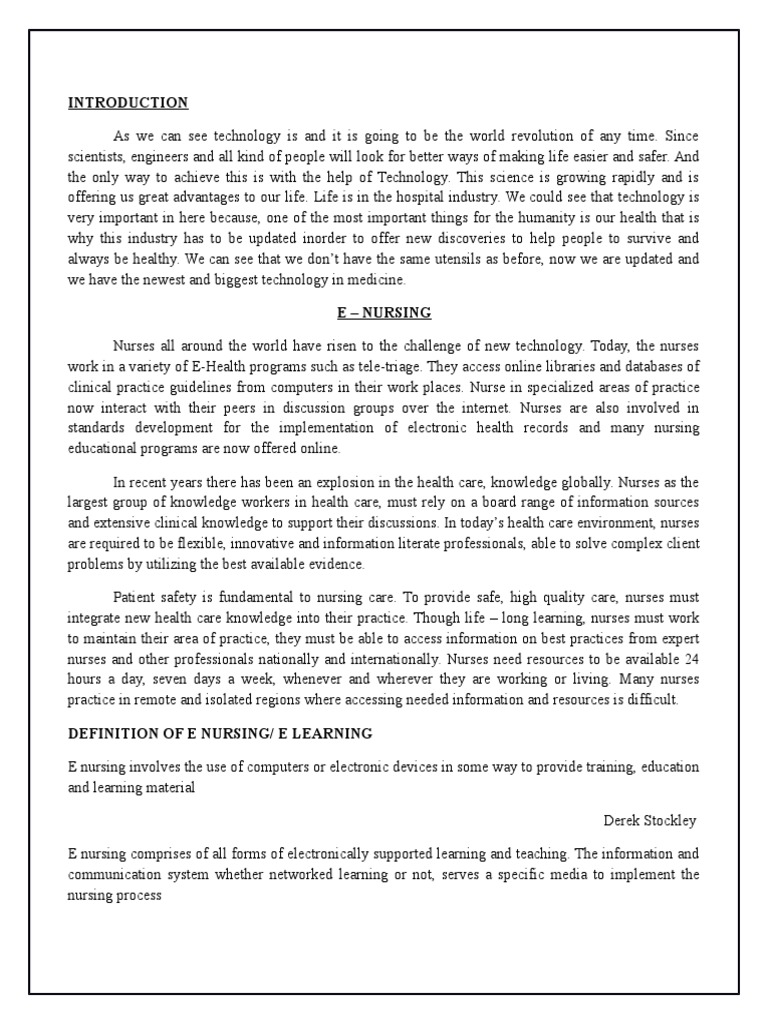 E-Nursing, Telemedicine and Telenursing | PDF | Electronic Health ...