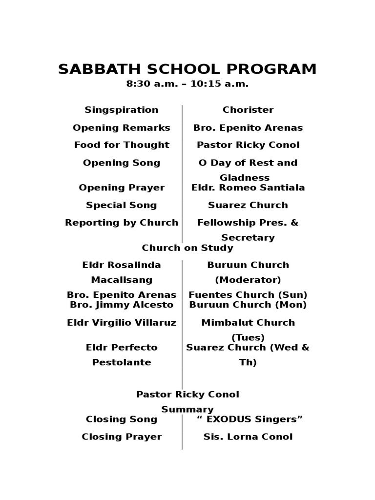 Sabbath School Program | PDF