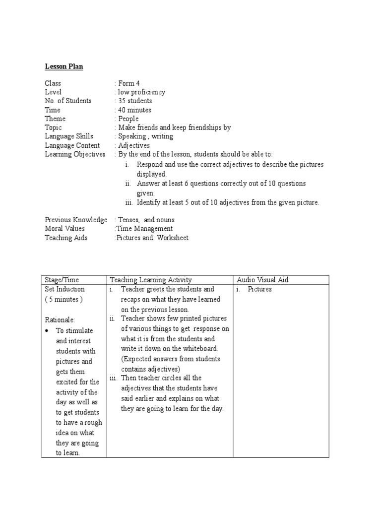 Lesson Plan Form 4 | PDF | Lesson Plan | Learning