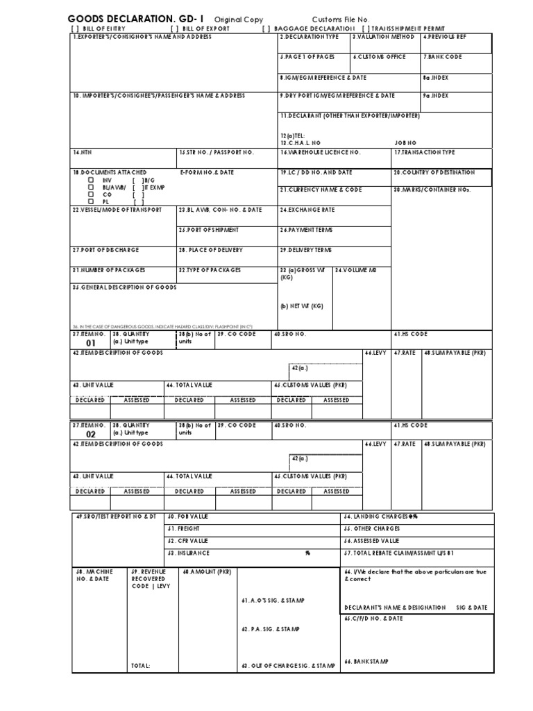 Bill of Entry Bill of Export Baggage Declaration Transshipment Permit | PDF