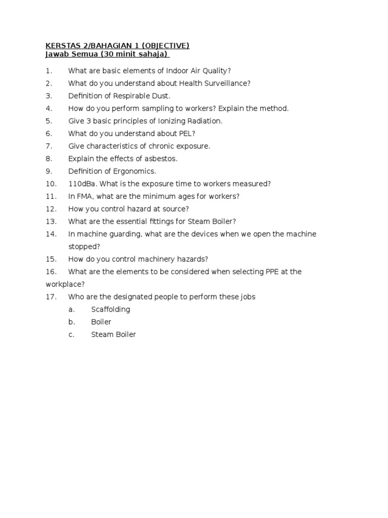 Sho Exam Questions | PDF | Occupational Safety And Health | Toxicity