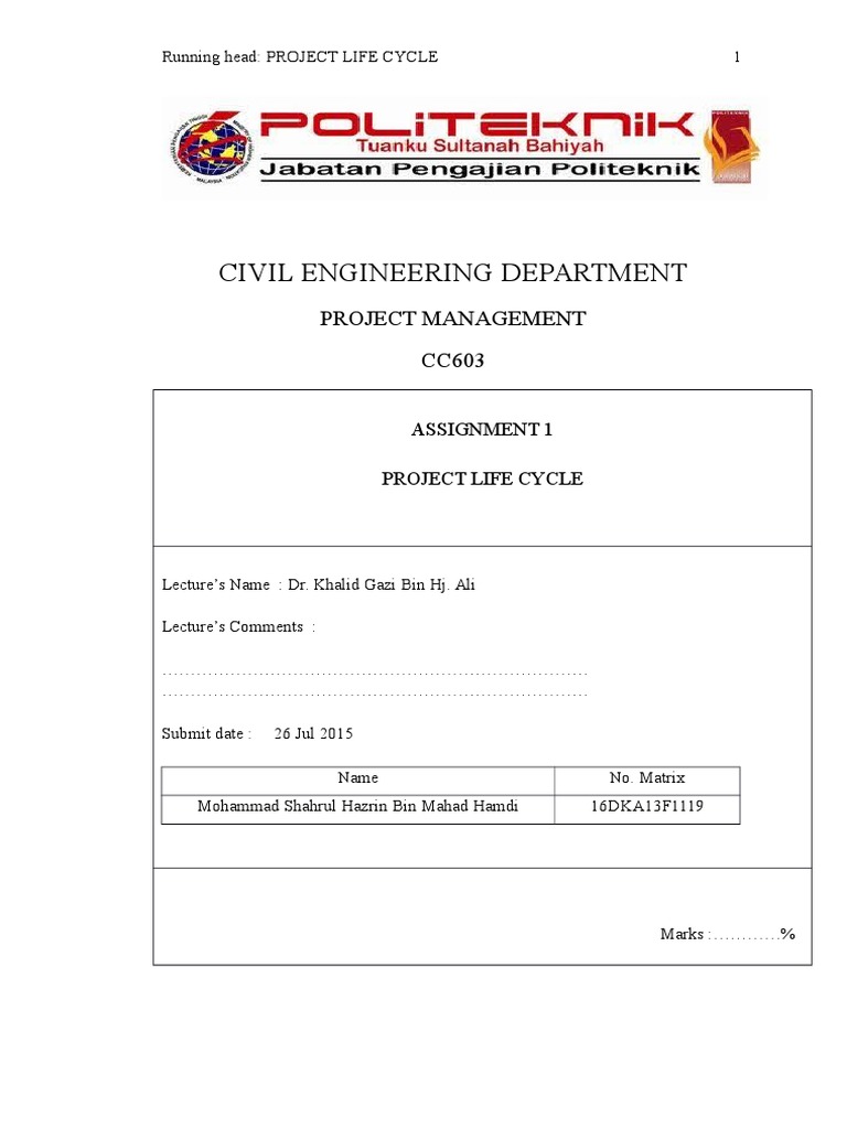 Civil Engineering Department: Project Management CC603 | PDF | Project ...
