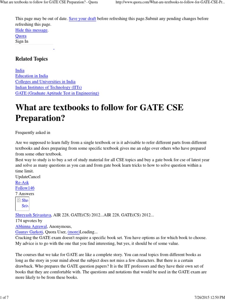 What Are Textbooks To Follow For GATE CSE Preparation - Quora | PDF ...