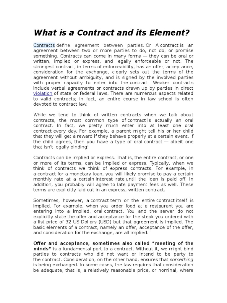 Understanding Contract Elements | PDF | Consideration | Offer And ...