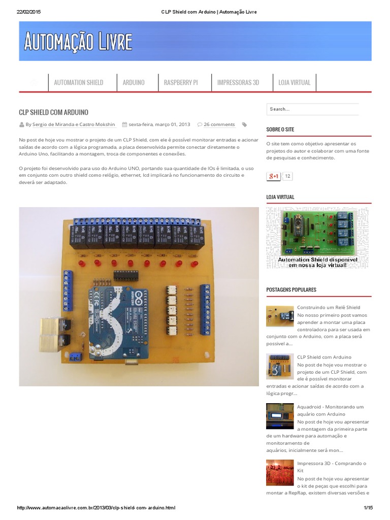 Clp Shield Com Arduino Pdf Controlador Lógico Programável Arduino 4542