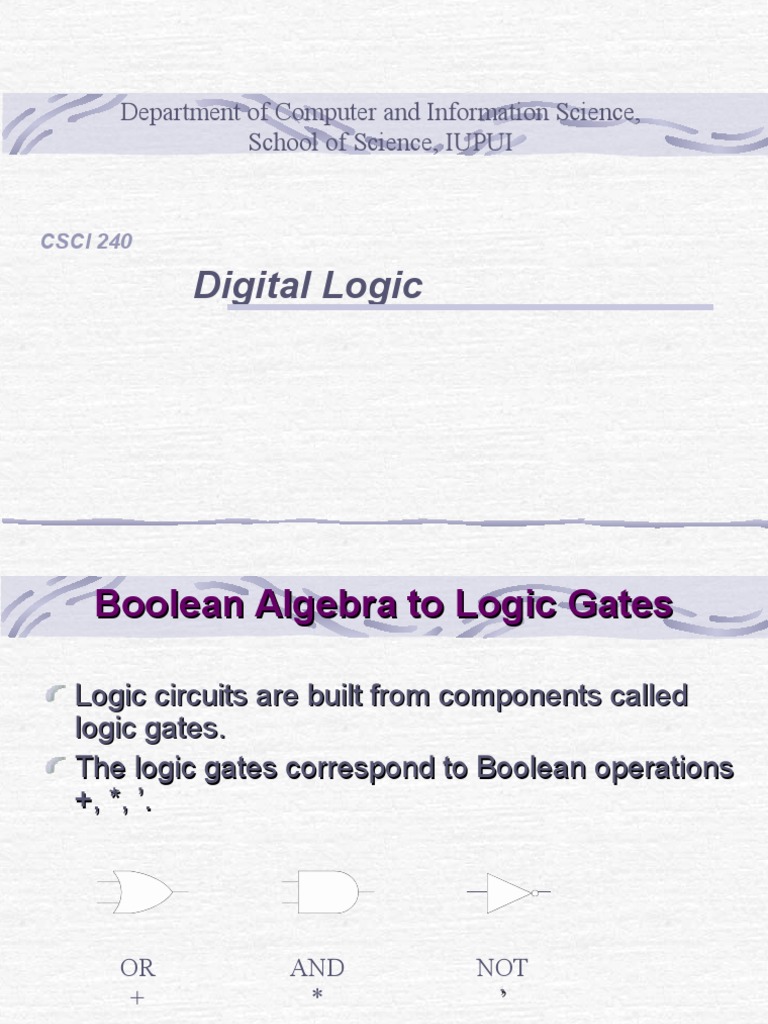Digital Logic: Department of Computer and Information Science, School of Science, IUPUI | PDF ...