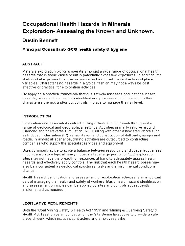 Assessing Health Hazards in Mining | PDF | Occupational Safety And ...