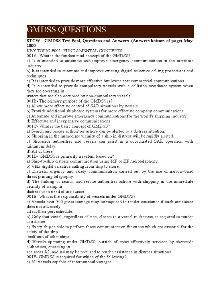 Gmdss Questions: STCW - GMDSS Test Pool, Questions and Answers ...