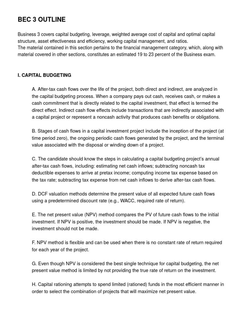 BEC 3 Outline - 2015 Becker CPA Review | PDF | Cost Of Capital | Net ...