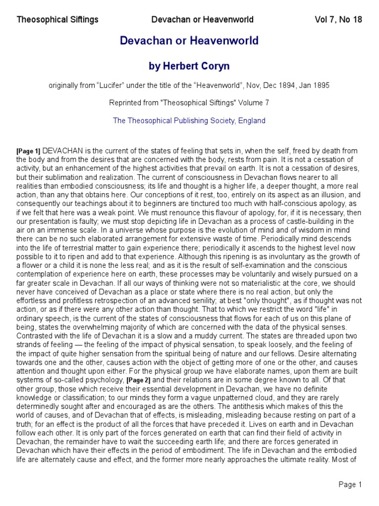 Understanding Devachan: Theosophical Insights | PDF | Plane ...