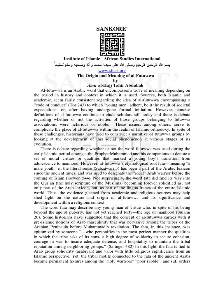 The Meaning and Origin of Al-Futuwwa | PDF | Ali | Sufism