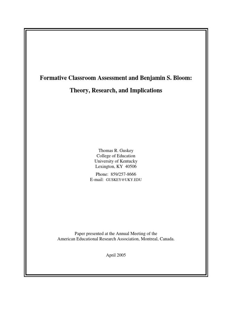 Formative Classroom Assessment and Benjamin S. Bloom: Theory, Research ...